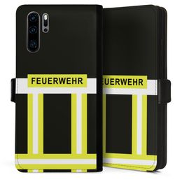 DeinDesign Huawei P30 Pro Handy Klapph&uuml;lle Handyh&uuml;lle aus Kunst Leder schwarz Flip Case Fire Fighters Job Fire Fighter Sideflip mit langer Lasche
