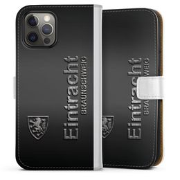 DeinDesign iPhone 12 Pro Max Handy Klapph&uuml;lle Handyh&uuml;lle aus Kunst Leder wei&szlig; Flip Case Logo Eintracht Braunschweig Official Licensed Product Sideflip mit Lasche