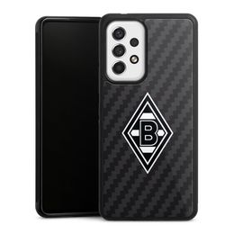 DeinDesign Galaxy A53 5G Handy Gallery Case Handyh&uuml;lle 9H Geh&auml;rtetes Glas R&uuml;ckseite H&uuml;lle Carbon Gladbach Borussia M&ouml;nchengladbach Gallery Case
