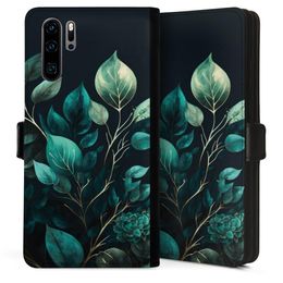 DeinDesign Huawei P30 Pro Handy Klapph&uuml;lle Handyh&uuml;lle aus Kunst Leder schwarz Flip Case Eukalyptus Leaves Black Sideflip mit langer Lasche