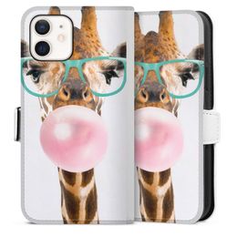 DeinDesign iPhone 12 Handy Klapph&uuml;lle Handyh&uuml;lle aus Kunst Leder wei&szlig; Flip Case Giraffe Animals Glasses Sideflip mit Lasche
