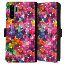 DeinDesign Huawei P30 Pro Handy Klapph&uuml;lle Handyh&uuml;lle aus Kunst Leder schwarz Flip Case Water Colour Colourful Points Sideflip mit langer Lasche