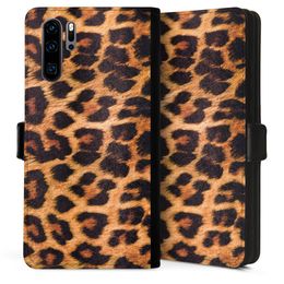 DeinDesign Huawei P30 Pro Handy Klapph&uuml;lle Handyh&uuml;lle aus Kunst Leder schwarz Flip Case Animal Print Leopard Fur Sideflip mit langer Lasche