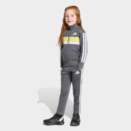 Jungen Trainingsanzug "LK 3S TIB TS"grau five, wei&szlig;, pure lemon, Gr. 110, adidas Sportswear, Obermaterial: 100% Polyester, Sportanz&uuml;ge