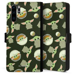 DeinDesign Huawei P30 Pro Handy Klapph&uuml;lle Handyh&uuml;lle aus Kunst Leder schwarz Flip Case Official Licensed Product Star Wars Muster Baby Yoda Sideflip mit langer 