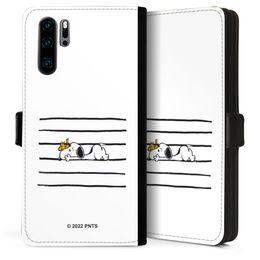 DeinDesign Huawei P30 Pro Handy Klapph&uuml;lle Handyh&uuml;lle aus Kunst Leder schwarz Flip Case Snoopy Dog Peanuts Sideflip mit langer Lasche