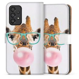 DeinDesign Galaxy A33 5G Handy Klapph&uuml;lle Handyh&uuml;lle aus Kunst Leder wei&szlig; Flip Case Glasses Giraffe Animals Sideflip mit Lasche