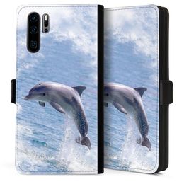 DeinDesign Huawei P30 Pro Handy Klapph&uuml;lle Handyh&uuml;lle aus Kunst Leder schwarz Flip Case Wale Ocean Dolphin Sideflip mit langer Lasche