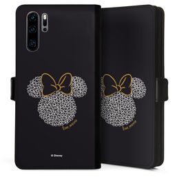 DeinDesign Huawei P30 Pro Handy Klapph&uuml;lle Handyh&uuml;lle aus Kunst Leder schwarz Flip Case Minnie Mouse Muster Disney Sideflip mit langer Lasche