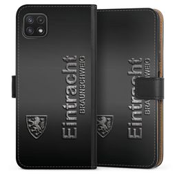 DeinDesign Galaxy A22 5G Handy Klapph&uuml;lle Handyh&uuml;lle aus Kunst Leder schwarz Flip Case Eintracht Braunschweig Logo Official Licensed Product Sideflip mit langer 