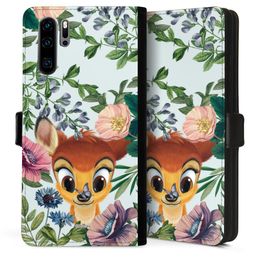 DeinDesign Huawei P30 Pro Handy Klapph&uuml;lle Handyh&uuml;lle aus Kunst Leder schwarz Flip Case Disney Bambi Flowers Sideflip mit langer Lasche