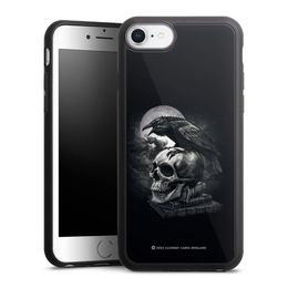 DeinDesign iPhone SE (2020) Handy Gallery Case Handyh&uuml;lle 9H Geh&auml;rtetes Glas R&uuml;ckseite H&uuml;lle Skull Raven Skulls Gallery Case