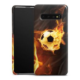 DeinDesign Galaxy S10 Handy Premium Case Smartphone Handyh&uuml;lle Schutzh&uuml;lle gl&auml;nzend Soccer Ball Fire Premium Case