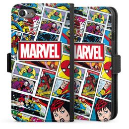 DeinDesign iPhone SE (2020) Handy Klapph&uuml;lle Handyh&uuml;lle aus Kunst Leder schwarz Flip Case Muster Comic Marvel Sideflip mit Lasche