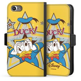 DeinDesign iPhone SE (2020) Handy Klapph&uuml;lle Handyh&uuml;lle aus Kunst Leder schwarz Flip Case Disney Official Licensed Product Donald Duck Sideflip mit Lasche