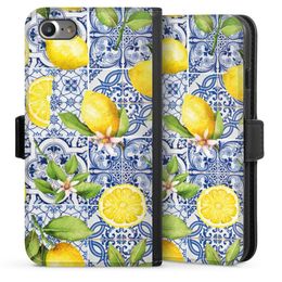 DeinDesign iPhone SE (2020) Handy Klapph&uuml;lle Handyh&uuml;lle aus Kunst Leder schwarz Flip Case Lemon Greece Muster Sideflip mit Lasche