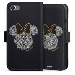 DeinDesign iPhone SE (2020) Handy Klapph&uuml;lle Handyh&uuml;lle aus Kunst Leder schwarz Flip Case Minnie Mouse Muster Disney Sideflip mit Lasche