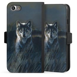DeinDesign iPhone SE (2020) Handy Klapph&uuml;lle Handyh&uuml;lle aus Kunst Leder schwarz Flip Case Nature Painting Wolf Sideflip mit Lasche