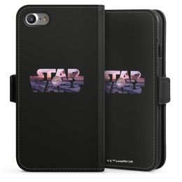 DeinDesign iPhone SE (2020) Handy Klapph&uuml;lle Handyh&uuml;lle aus Kunst Leder schwarz Flip Case Star Wars The Child The Mandalorian Sideflip mit Lasche