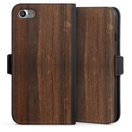 DeinDesign iPhone SE (2020) Handy Klapph&uuml;lle Handyh&uuml;lle aus Kunst Leder schwarz Flip Case Nut Tree Wood Wooden Look Sideflip mit Lasche