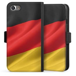 DeinDesign iPhone SE (2020) Handy Klapph&uuml;lle Handyh&uuml;lle aus Kunst Leder schwarz Flip Case Flags Flag Germany Sideflip mit Lasche