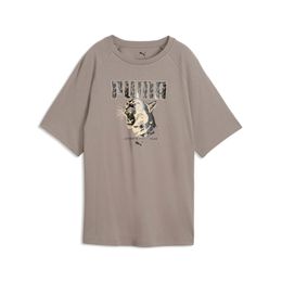 Puma Damen T-Shirt "GRAPHICS ANIMAL RELAXED GRAPHIC TEE"mouse gray, Gr. XS, unifarben, Jersey, Obermaterial: 100% Baumwolle, Shirts, mit sportlichem