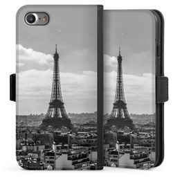 DeinDesign iPhone SE (2020) Handy Klapph&uuml;lle Handyh&uuml;lle aus Kunst Leder schwarz Flip Case Eiffeltour Paris France Sideflip mit Lasche