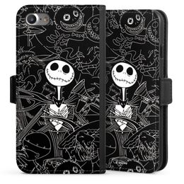 DeinDesign iPhone SE (2020) Handy Klapph&uuml;lle Handyh&uuml;lle aus Kunst Leder schwarz Flip Case Nightmare Before Christmas Halloween Disney Sideflip mit Lasche