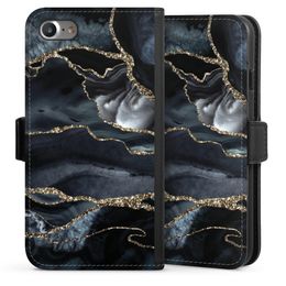 DeinDesign iPhone SE (2020) Handy Klapph&uuml;lle Handyh&uuml;lle aus Kunst Leder schwarz Flip Case Trends Glitzer Marble Sideflip mit Lasche