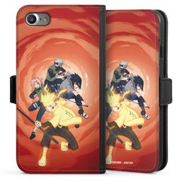 DeinDesign iPhone SE (2022) Handy Klapph&uuml;lle Handyh&uuml;lle aus Kunst Leder schwarz Flip Case Sasuke Sakura Naruto Shippuden Sideflip mit Lasche