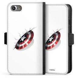 DeinDesign iPhone SE (2020) Handy Klapph&uuml;lle Handyh&uuml;lle aus Kunst Leder schwarz Flip Case Captain America Official Licensed Product Marvel Sideflip mit Lasche