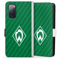 DeinDesign Galaxy S20 FE Handy Klapph&uuml;lle Handyh&uuml;lle aus Kunst Leder wei&szlig; Flip Case Carbon Sv Werder Bremen Official Licensed Product Sideflip mit Lasche