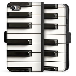 DeinDesign iPhone SE (2020) Handy Klapph&uuml;lle Handyh&uuml;lle aus Kunst Leder schwarz Flip Case Piano Music Klavier Sideflip mit Lasche