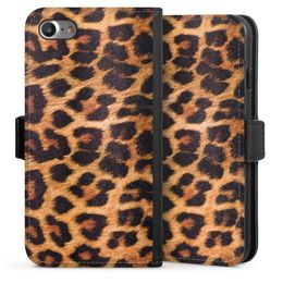 DeinDesign iPhone SE (2020) Handy Klapph&uuml;lle Handyh&uuml;lle aus Kunst Leder schwarz Flip Case Animal Print Leopard Fur Sideflip mit Lasche