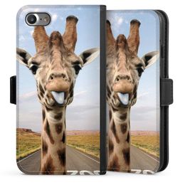 DeinDesign iPhone SE (2020) Handy Klapph&uuml;lle Handyh&uuml;lle aus Kunst Leder schwarz Flip Case Giraffe Africa Photography Sideflip mit Lasche