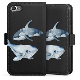 DeinDesign iPhone SE (2020) Handy Klapph&uuml;lle Handyh&uuml;lle aus Kunst Leder schwarz Flip Case Water Colour Ocean Wale Sideflip mit Lasche