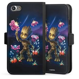 DeinDesign iPhone SE (2020) Handy Klapph&uuml;lle Handyh&uuml;lle aus Kunst Leder schwarz Flip Case Baby Groot Guardians Of The Galaxy Marvel Sideflip mit Lasche