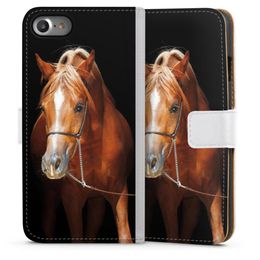 DeinDesign iPhone SE (2020) Handy Klapph&uuml;lle Handyh&uuml;lle aus Kunst Leder wei&szlig; Flip Case Horse Hobby Mare Sideflip mit Lasche
