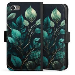 DeinDesign iPhone SE (2020) Handy Klapph&uuml;lle Handyh&uuml;lle aus Kunst Leder schwarz Flip Case Leaves Eukalyptus Black Sideflip mit Lasche