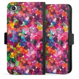 DeinDesign iPhone SE (2020) Handy Klapph&uuml;lle Handyh&uuml;lle aus Kunst Leder schwarz Flip Case Water Colour Colourful Points Sideflip mit Lasche