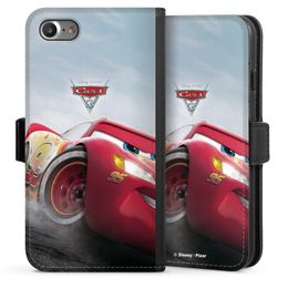 DeinDesign iPhone SE (2020) Handy Klapph&uuml;lle Handyh&uuml;lle aus Kunst Leder schwarz Flip Case Official Licensed Product Cars Lightning Mcqueen 95 Sideflip mit Lasche