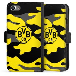 DeinDesign iPhone SE (2020) Handy Klapph&uuml;lle Handyh&uuml;lle aus Kunst Leder schwarz Flip Case Merchandise Bvb Borussia Dortmund Sideflip mit Lasche