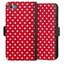DeinDesign iPhone SE (2020) Handy Klapph&uuml;lle Handyh&uuml;lle aus Kunst Leder schwarz Flip Case Retro Polka Dots Points Sideflip mit Lasche