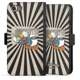 DeinDesign iPhone SE (2022) Handy Klapph&uuml;lle Handyh&uuml;lle aus Kunst Leder schwarz Flip Case Disney Official Licensed Product Donald Duck Sideflip mit Lasche