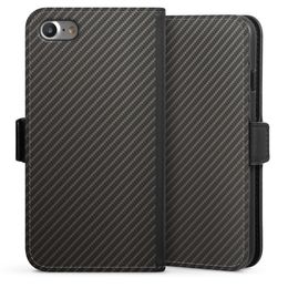DeinDesign iPhone SE (2020) Handy Klapph&uuml;lle Handyh&uuml;lle aus Kunst Leder schwarz Flip Case Carbon Muster Metallic Look Sideflip mit Lasche