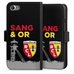 DeinDesign iPhone SE (2020) Handy Klapph&uuml;lle Handyh&uuml;lle aus Kunst Leder schwarz Flip Case Racing Club De Lens Rcl Official Licensed Product Sideflip mit Lasche