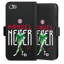 DeinDesign iPhone SE (2020) Handy Klapph&uuml;lle Handyh&uuml;lle aus Kunst Leder schwarz Flip Case Fc Bayern M&uuml;nchen Manuel Neuer Official Licensed Product Sideflip mit 