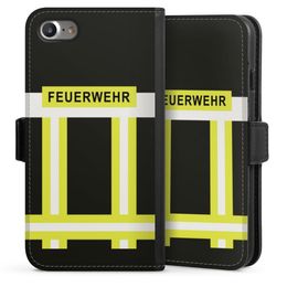 DeinDesign iPhone SE (2022) Handy Klapph&uuml;lle Handyh&uuml;lle aus Kunst Leder schwarz Flip Case Fire Fighter Fire Fighters Job Sideflip mit Lasche