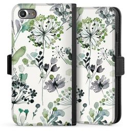 DeinDesign iPhone SE (2020) Handy Klapph&uuml;lle Handyh&uuml;lle aus Kunst Leder schwarz Flip Case Flowers Eukalyptus Water Colour Sideflip mit Lasche