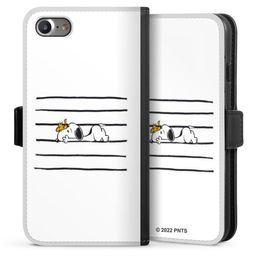 DeinDesign iPhone SE (2020) Handy Klapph&uuml;lle Handyh&uuml;lle aus Kunst Leder schwarz Flip Case Snoopy Dog Peanuts Sideflip mit Lasche